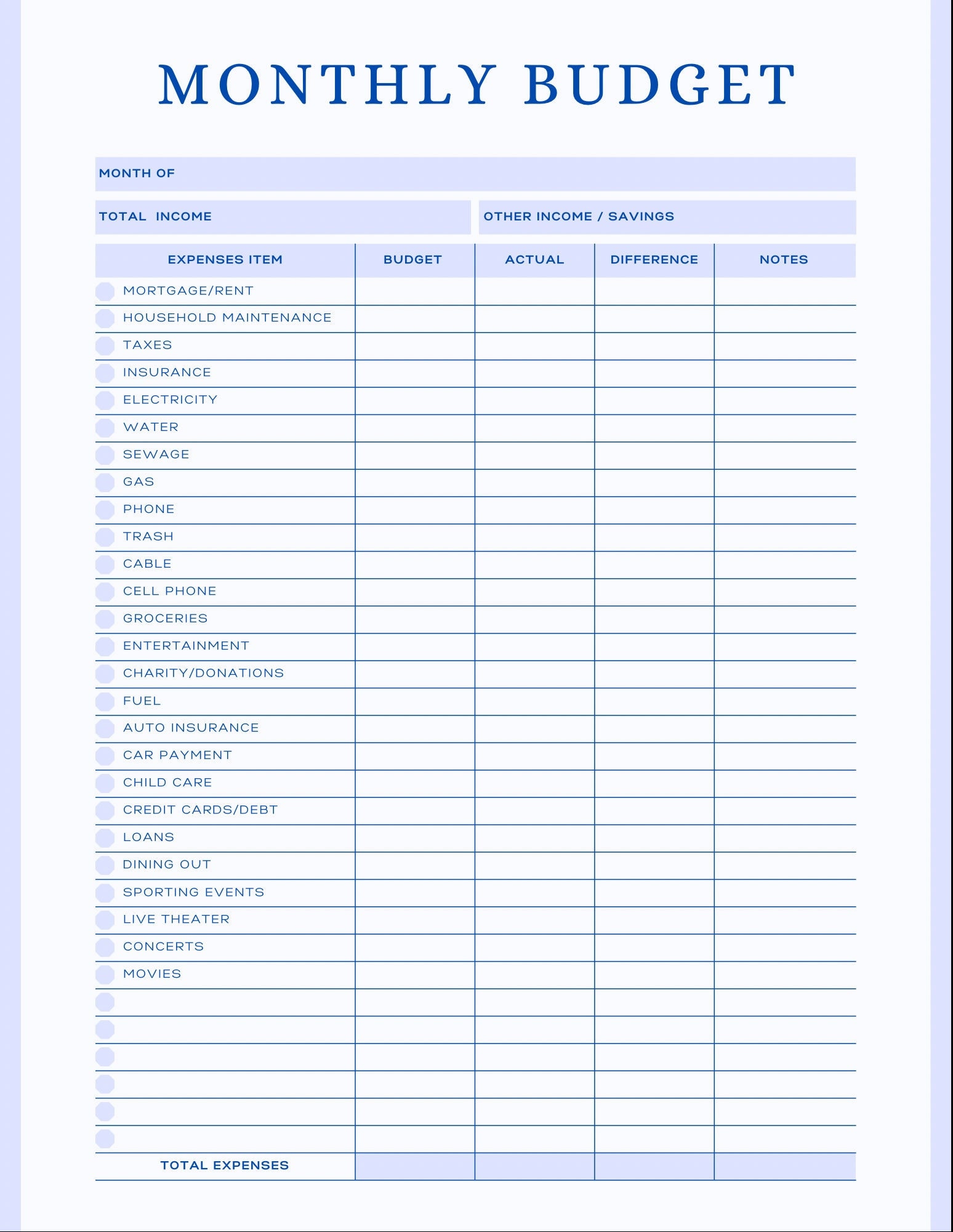 Monthly Bill Tracker *instant Download* - Etsy