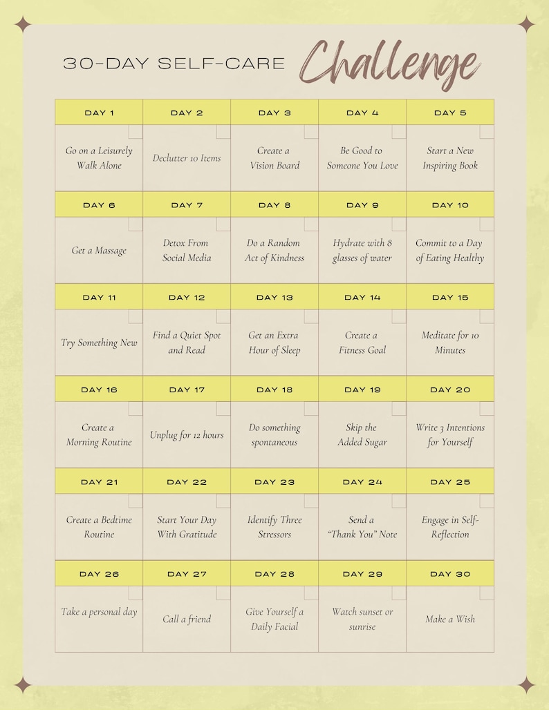 30 Day Self Care Challenge & Journaling Page *instant Download* - Etsy