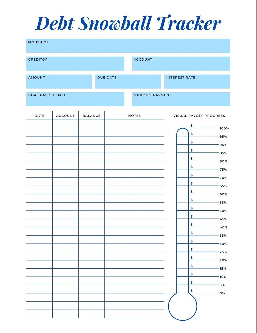 Snowball Debt Tracker - Etsy