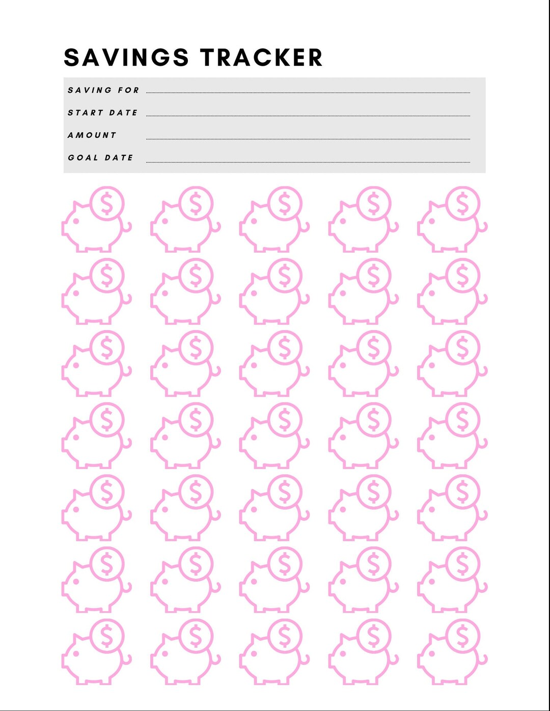 Piggy Bank Savings Tracker *instant Download* - Etsy
