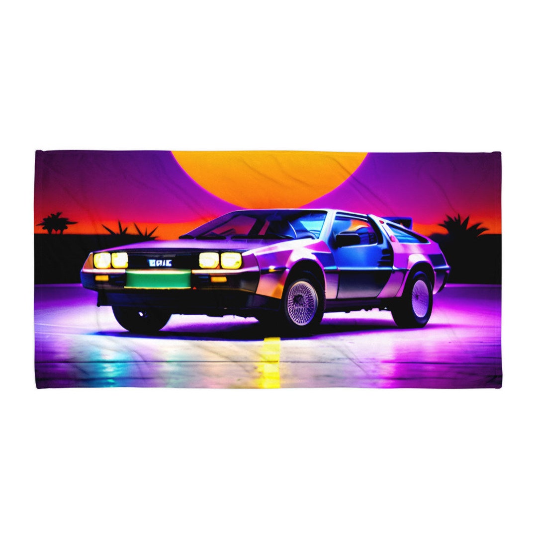 Delorean Synthwave Retro Beach Towel One Sided Print - Etsy