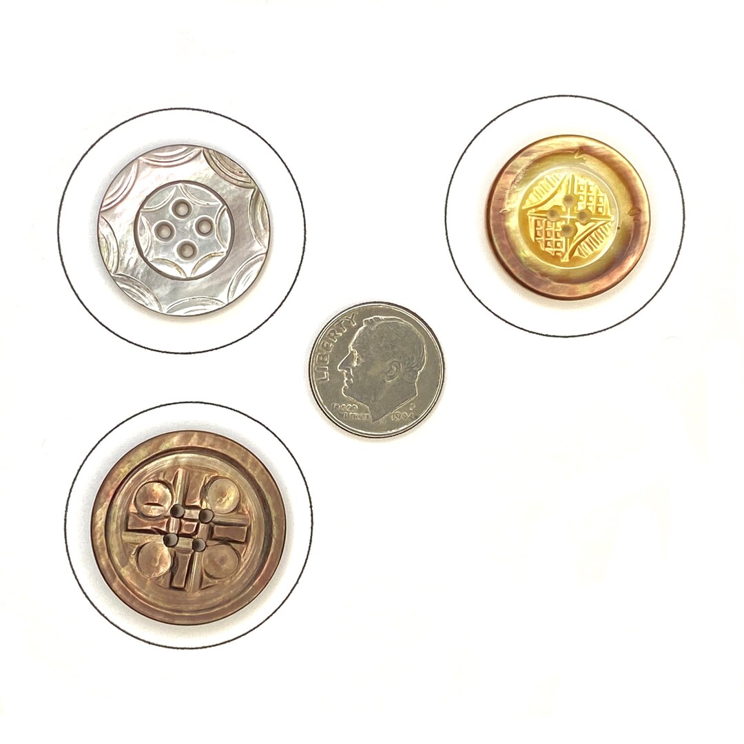 Antique Iridescent Carved Pearl Buttons, Conventional Designs, NBS ...