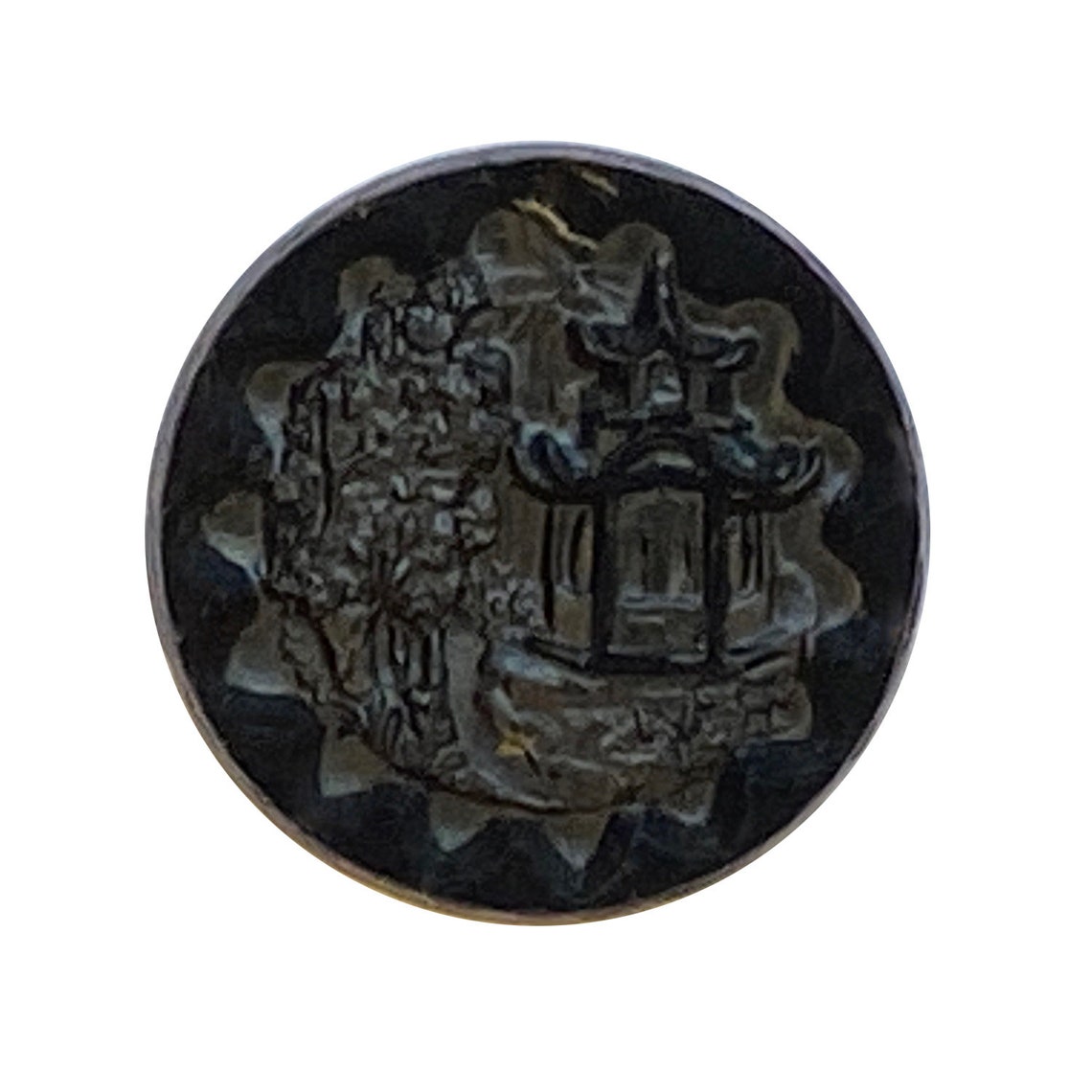 Antique Black Glass Button, Deknatel, Pagoda & Trees - Etsy
