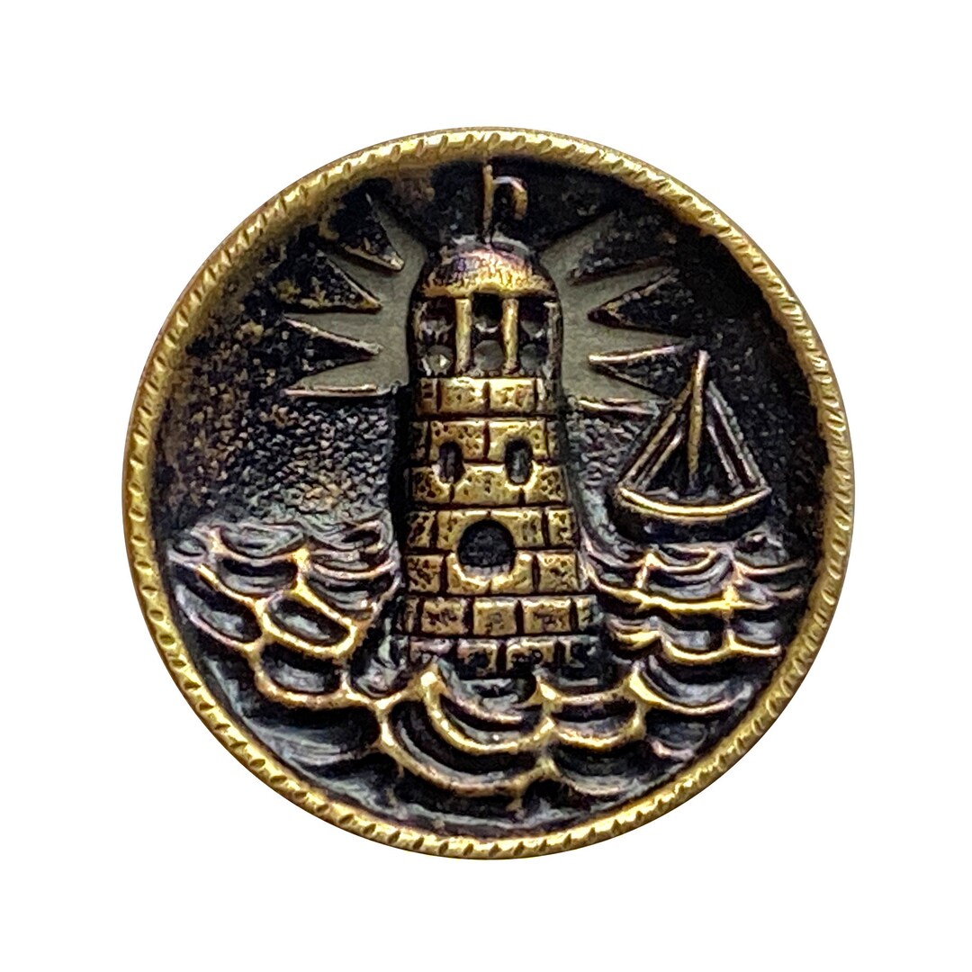 Antique Brass Picture Button, Lighthouse & Boat - Etsy