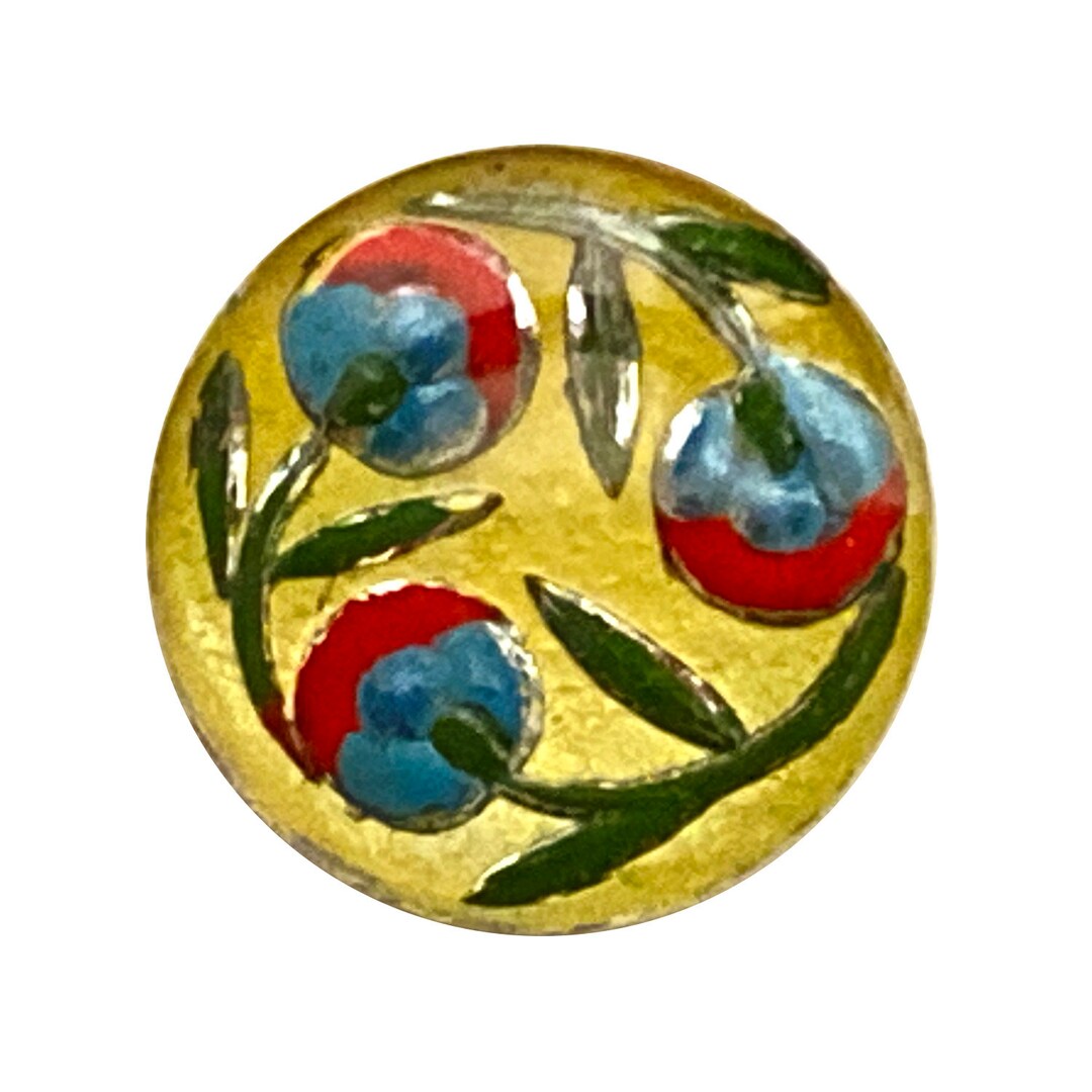 Glass With Glass Button, Reverse Painted Floral - Etsy