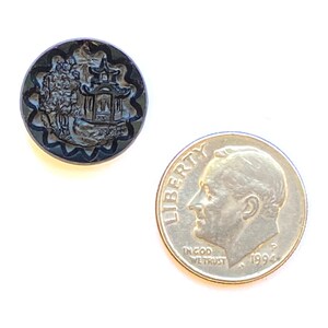 Antique Black Glass Button, Deknatel, Pagoda & Trees - Etsy