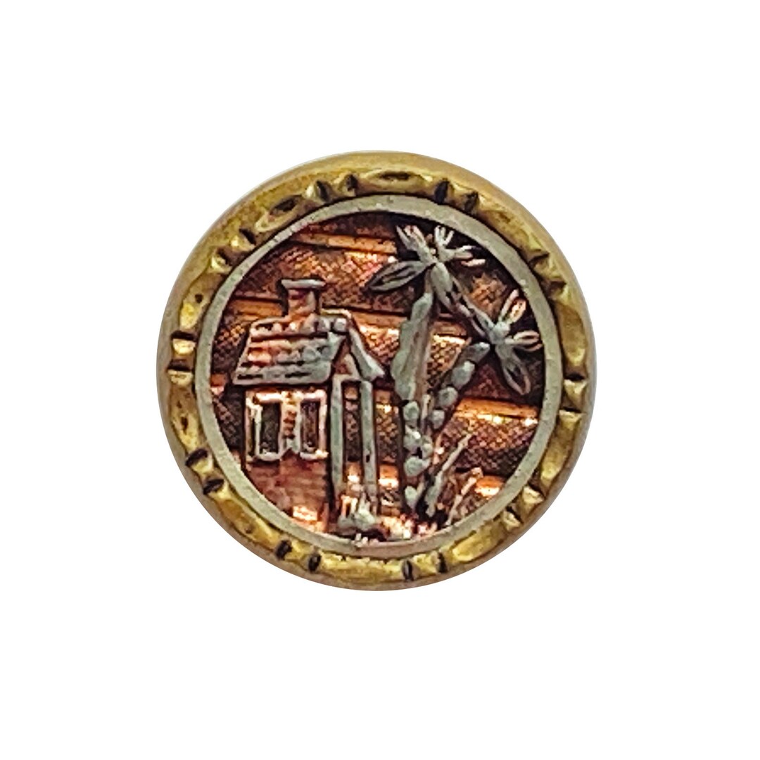 Antique Metal Picture Button, Asian Shrine With Royal Palms - Etsy