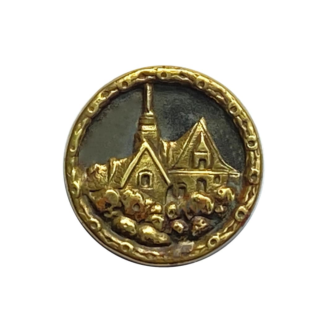 Antique Brass Picture Button, Church - Etsy