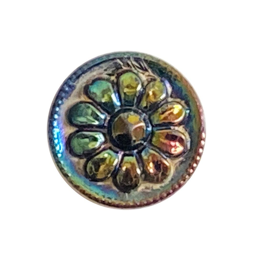 Antique Iridescent Black Glass Button, Daisy Design - Etsy