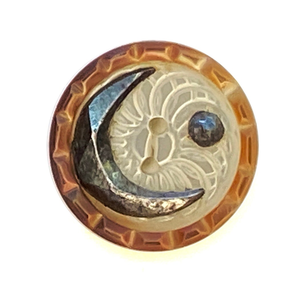 Antique Shell Button, Cut Steel Moon Escutcheon - Etsy