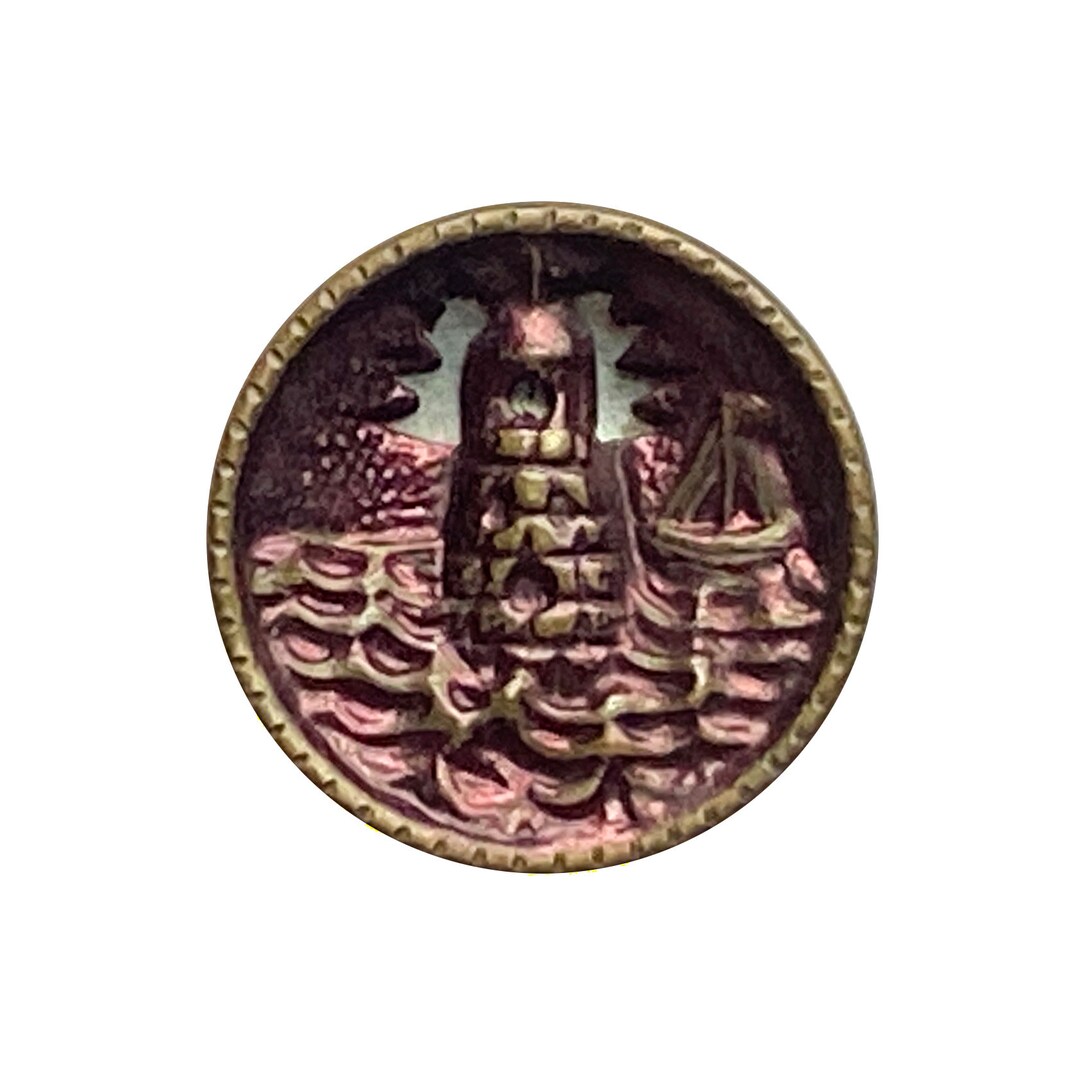 Antique Brass Picture Button, Lighthouse & Boat - Etsy