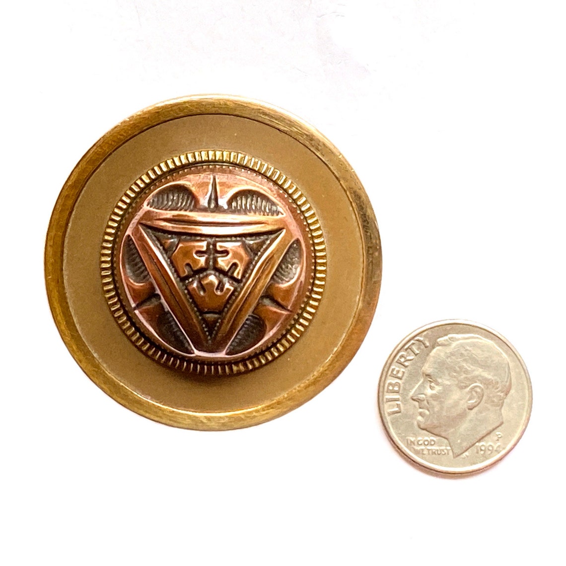 Celluloid Background Button, Copper Embellishment - Etsy