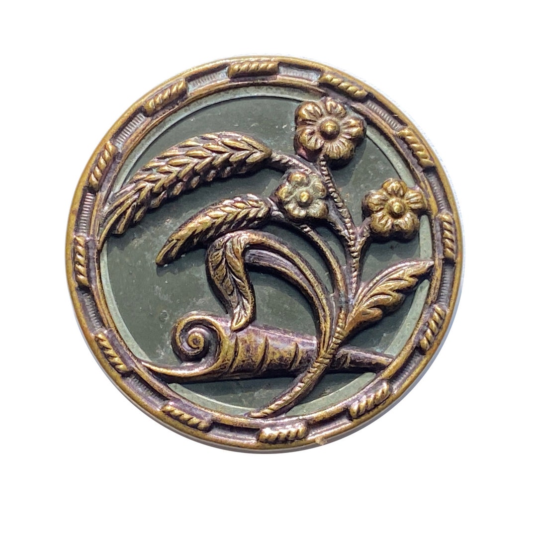 Antique Picture Button, Scroll & Flowers - Etsy