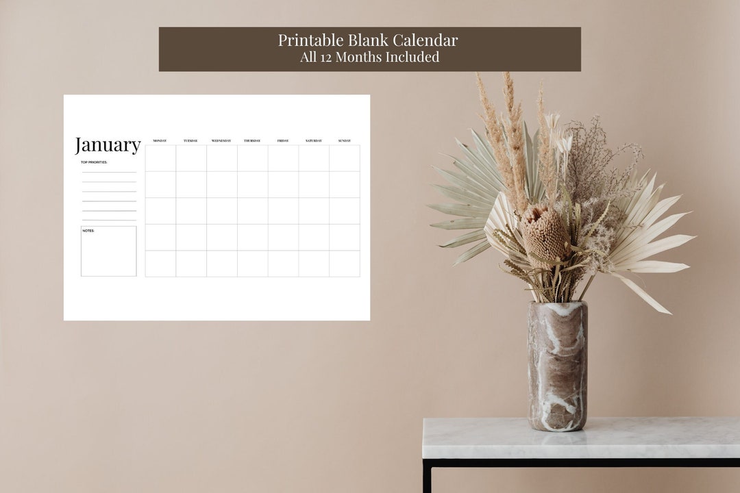 12 Month Blank Calendar Printable Minimalist Calendar - Etsy