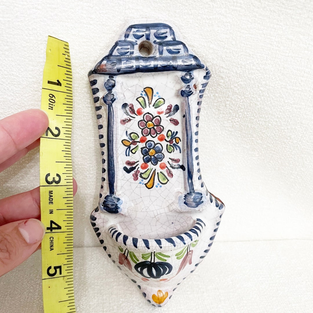 Vintage Ceramic Holy Water Wall Fount From Spain. Spanish Ceramic Holy ...