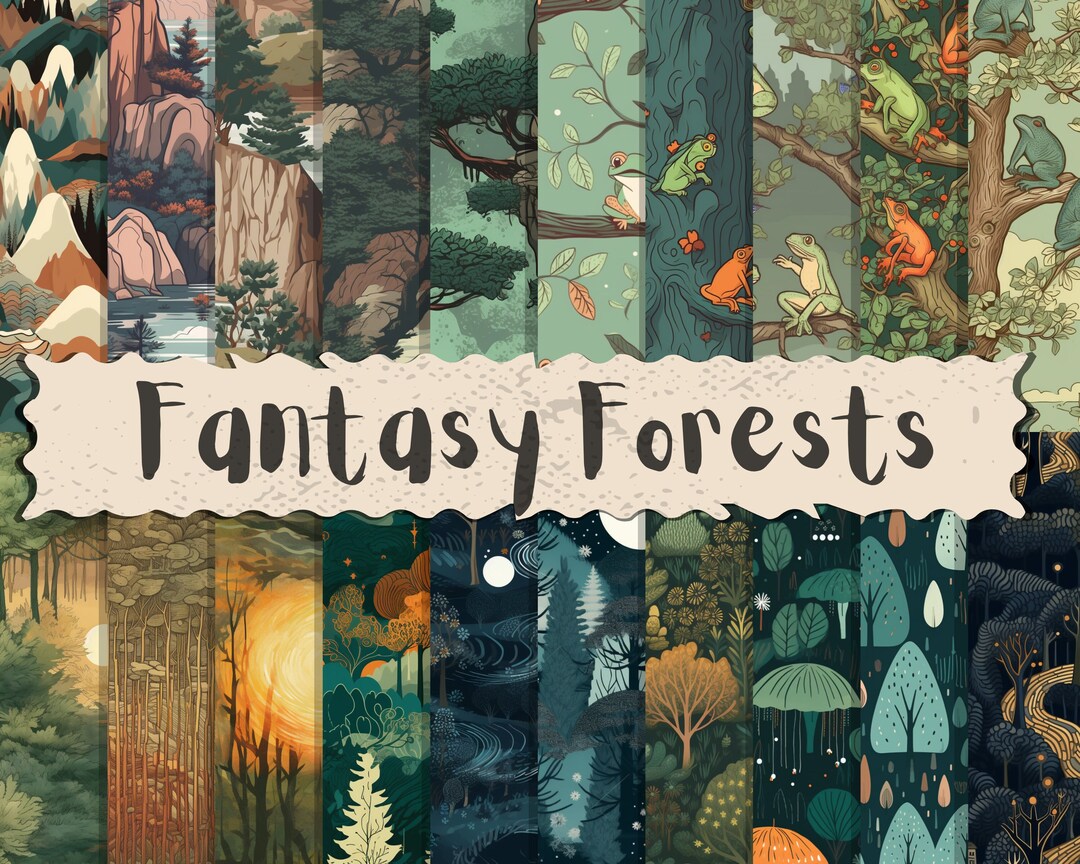 94 Fantasy Forests Medley Digital Paper - Watercolor Forest and Nature ...