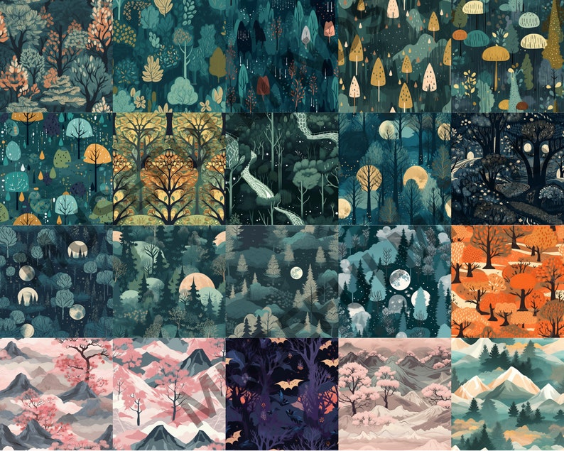 94 Fantasy Forests Medley Digital Paper - Watercolor Forest and Nature ...