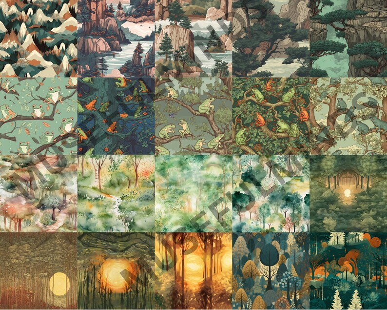 94 Fantasy Forests Medley Digital Paper - Watercolor Forest and Nature ...