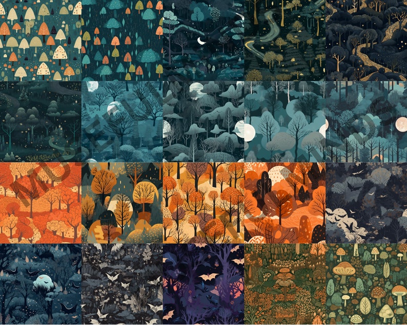 94 Fantasy Forests Medley Digital Paper - Watercolor Forest and Nature ...