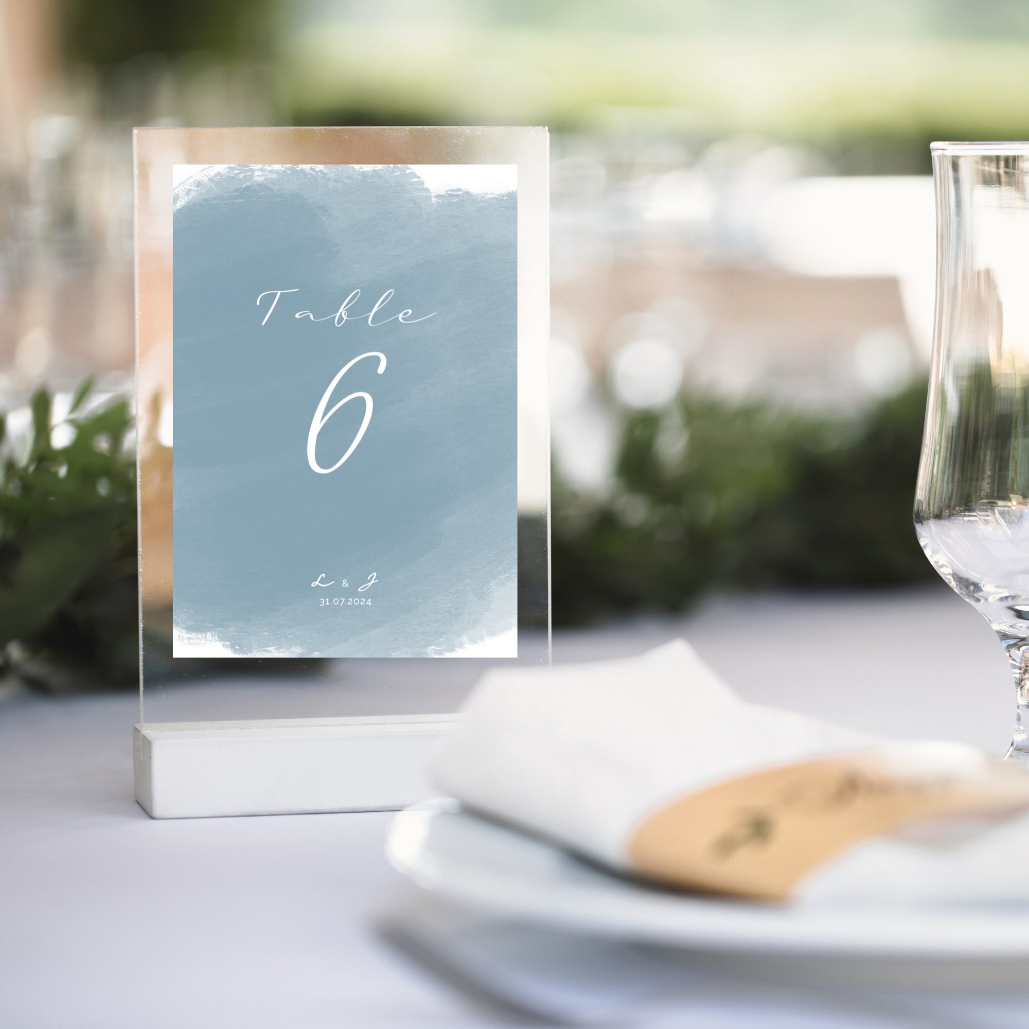 WEDDING TABLE BUNDLE Dusty Blue Watercolour Table Number, Place Card ...