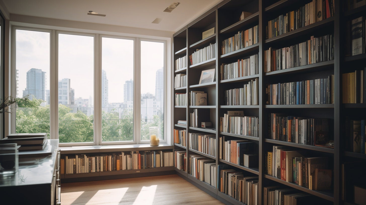 Professional Bookcase Virtual Background: Modern Home Office Backdrop ...