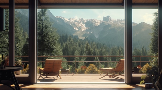 Cabin Mountain View Virtual Background For Zoom Meeting, 47% OFF