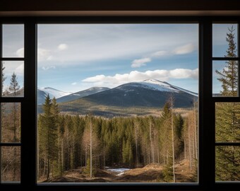 Cabin Window Mountain View Virtual Background (16:9) - Etsy