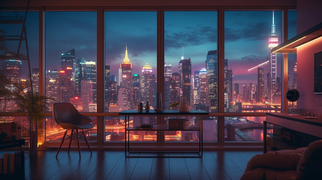 Night City Skyline Virtual Background: Home Office Backdrop - Etsy ...