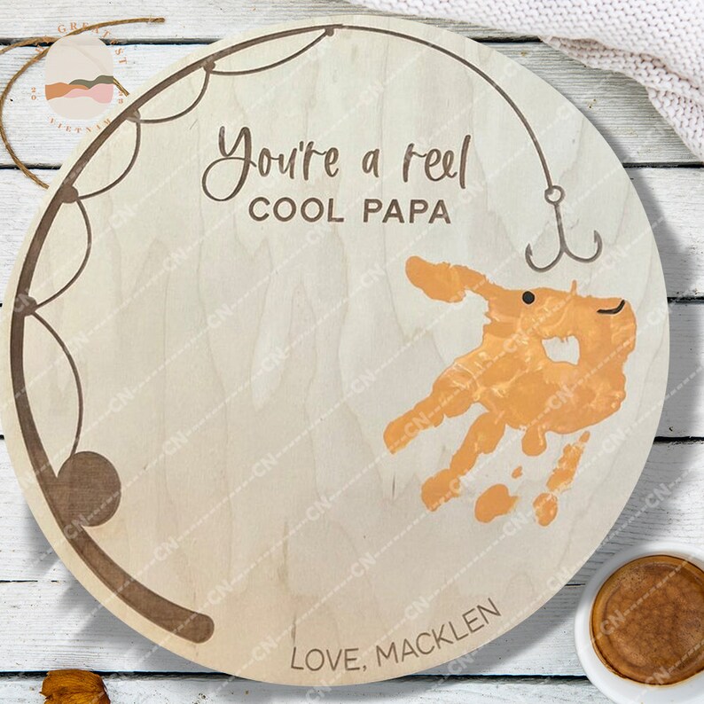 Custom Hooked on Papa Hanprint Sign, DIY Fathers Day Handprint 2024 ...