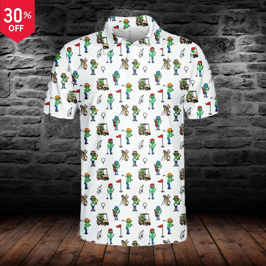 Alien Golf Polo Shirt for Men Women, Funny Alien Short Sleeve Shirt ...