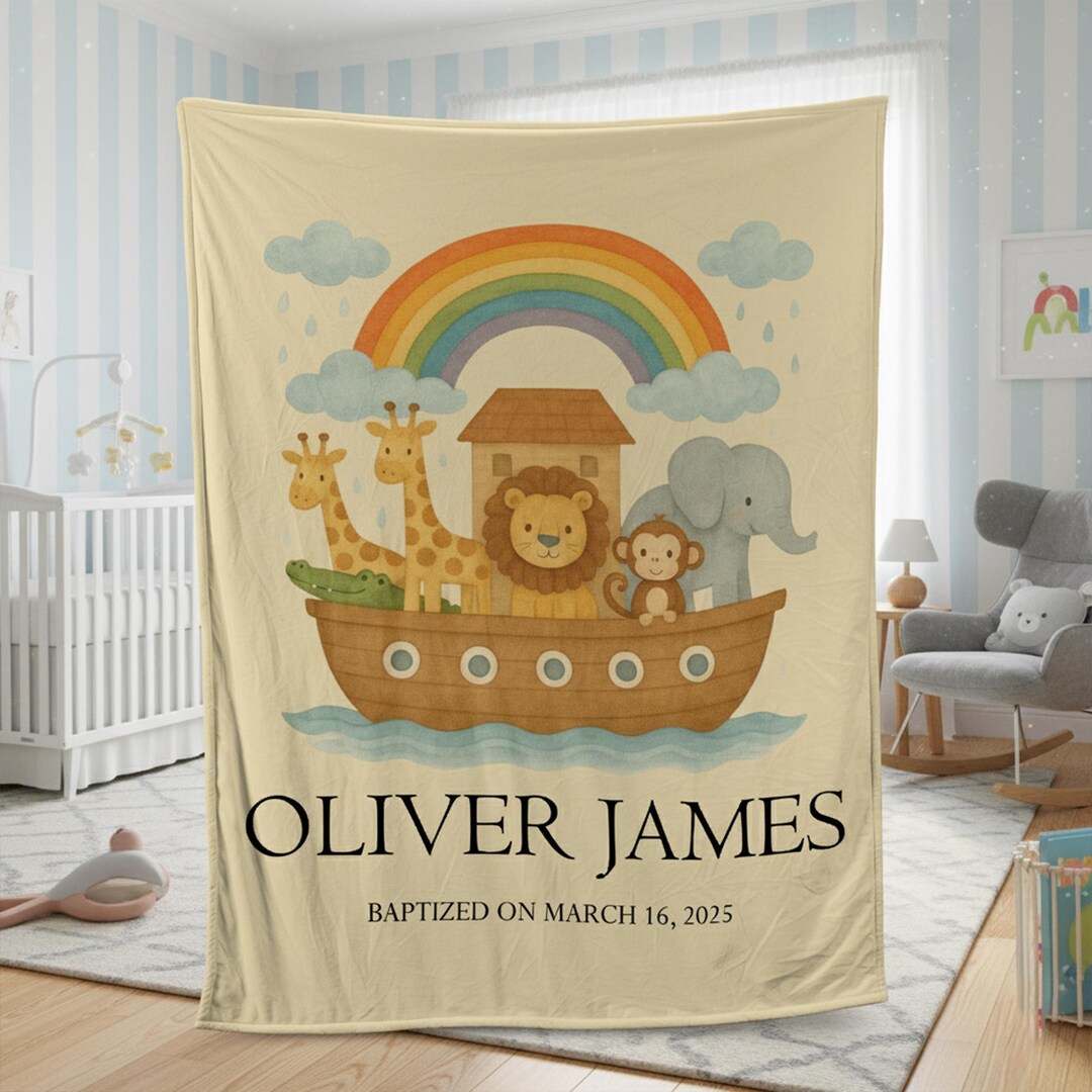 Personalized Baptism Blanket, Noah's Ark Fleece or Sherpa Gift - Etsy