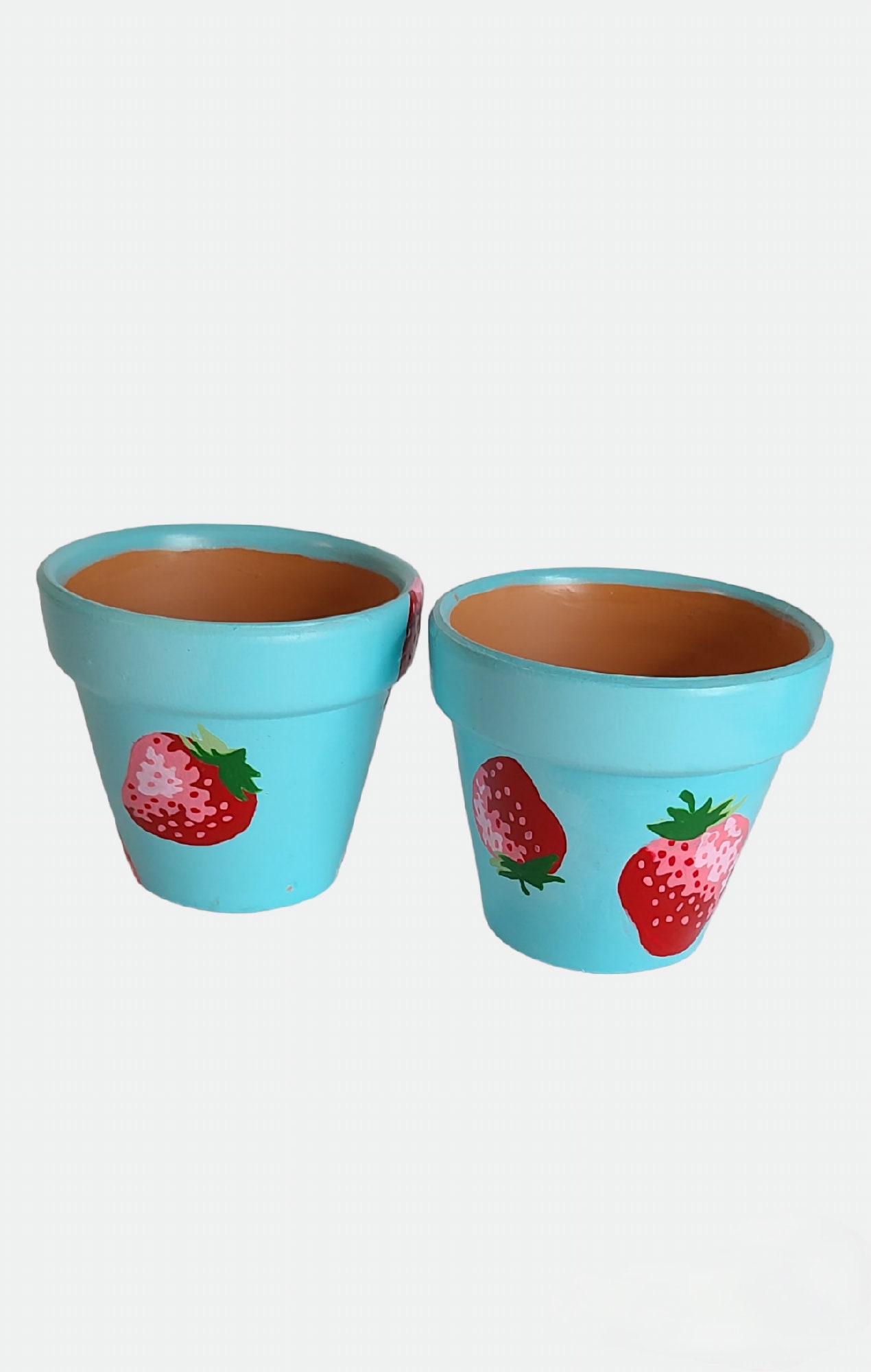 Hand-painted Strawberry Mini Pots (pair), Whimsical Planters - Etsy