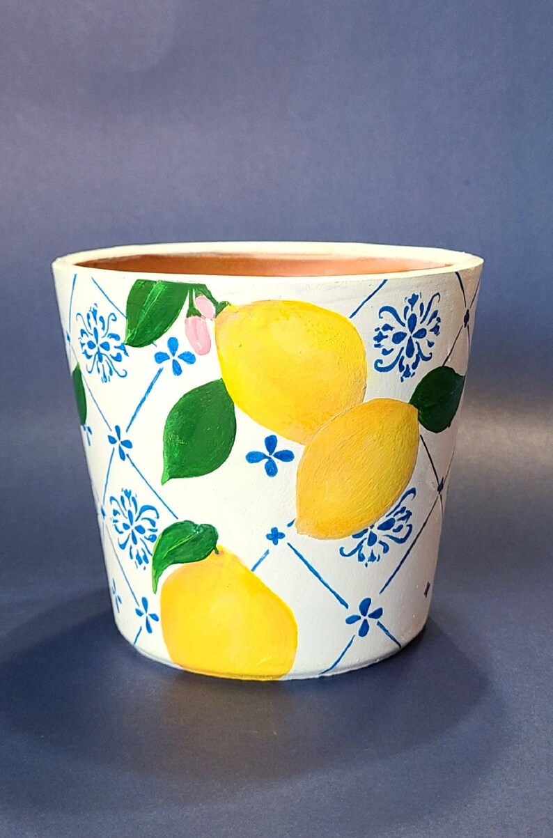 Italian Inspired Lemons Hand Painted Pot - Etsy