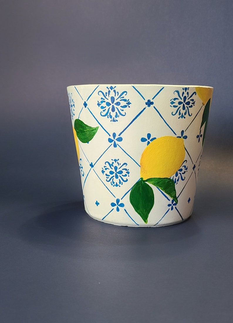 Italian Inspired Lemons Hand Painted Pot - Etsy