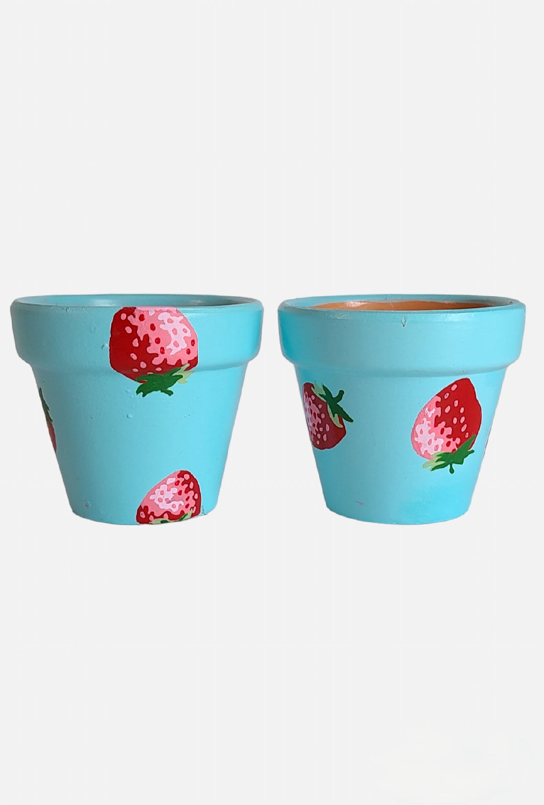 Hand-painted Strawberry Mini Pots (pair), Whimsical Planters - Etsy