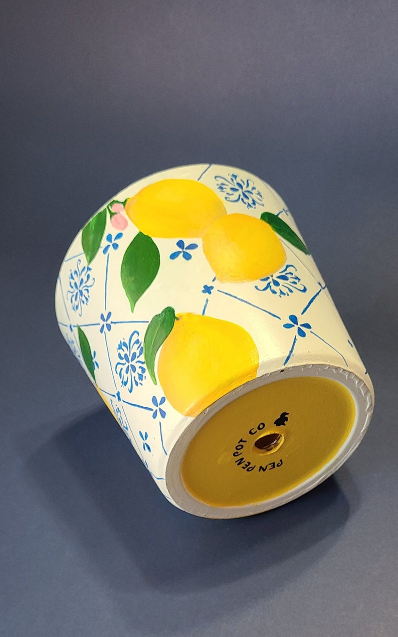 Italian Inspired Lemons Hand Painted Pot - Etsy