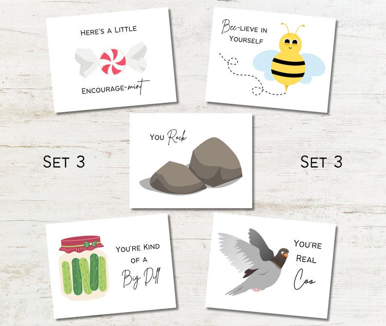 5 Encouragement / Inspirational Pun Cards With Envelopes (5 Mixed Cards ...