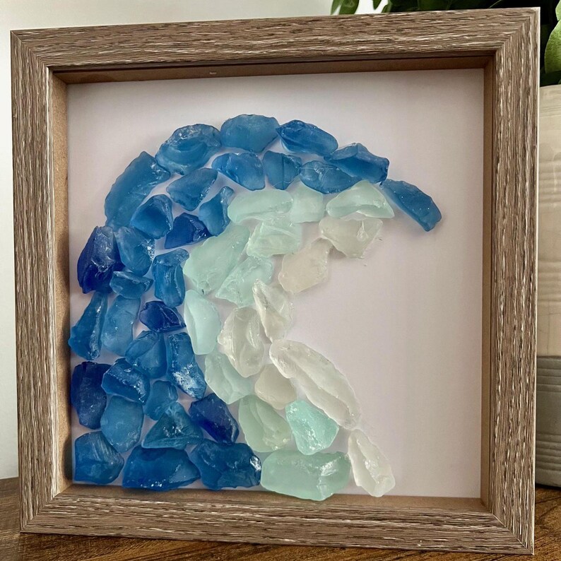 Sea Glass Framed Art: Ocean Wave - 8x8 Wood Shadow Box Frame - Etsy