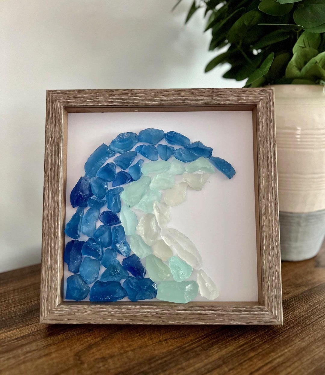 Sea Glass Framed Art: Ocean Wave - 8x8 Wood Shadow Box Frame - Etsy