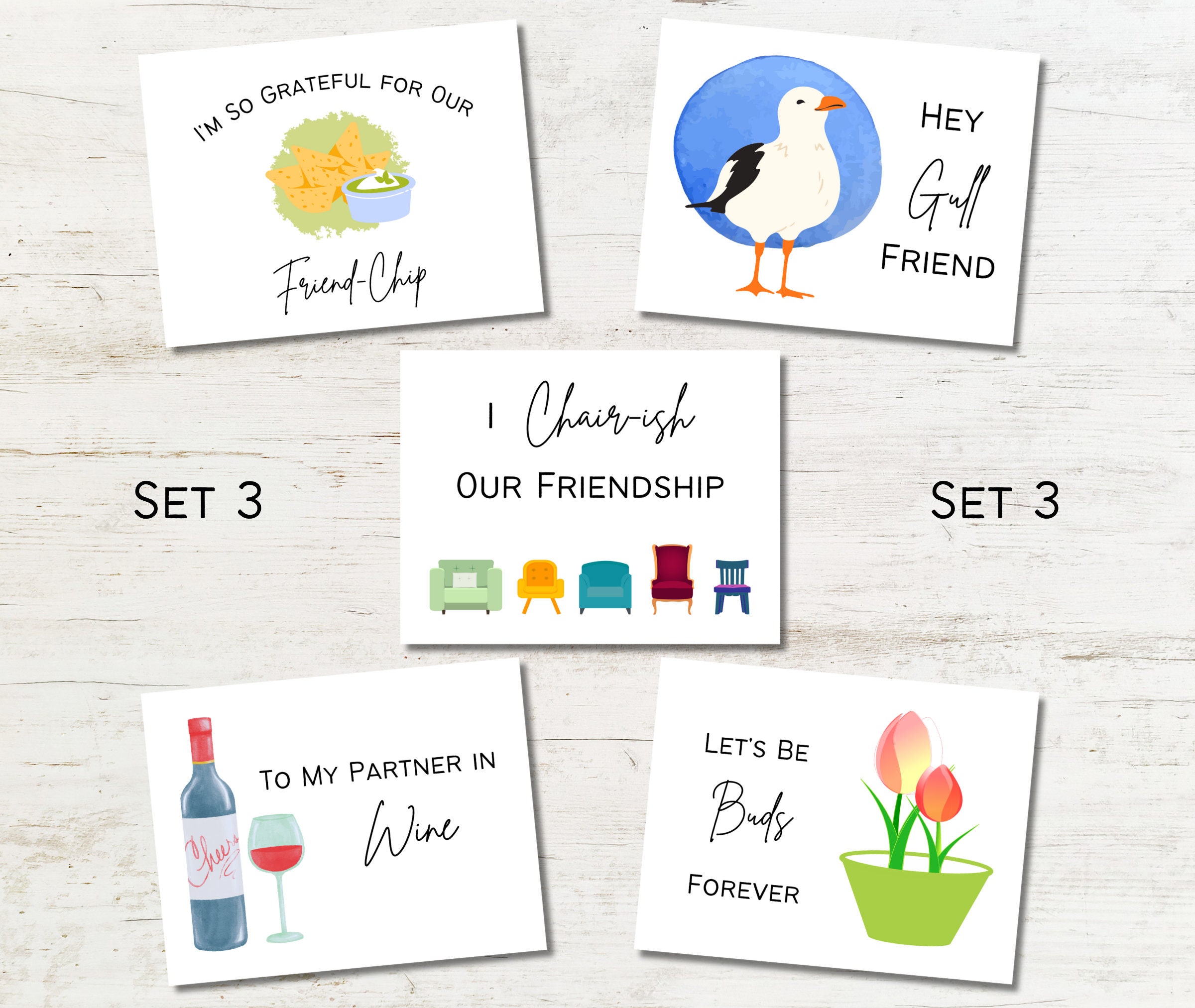 5 Friendship Pun Cards With Envelopes (5 Mixed Cards) - Etsy