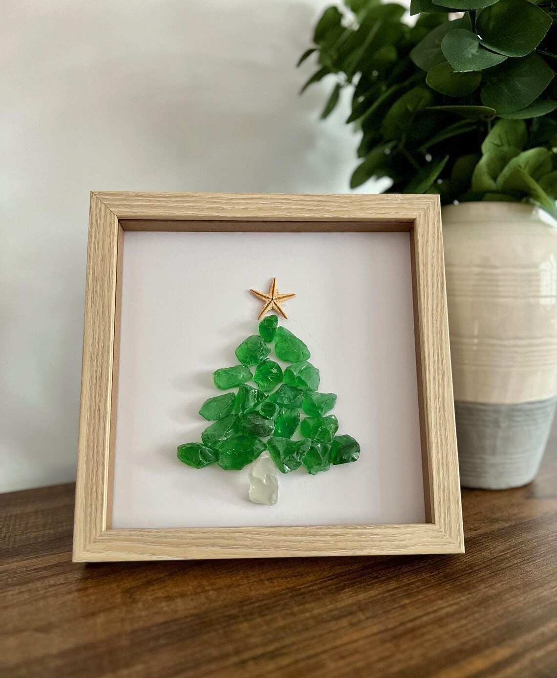 Sea Glass Framed Art: Christmas Tree - 8x8 Wood Shadow Box Frame - Etsy