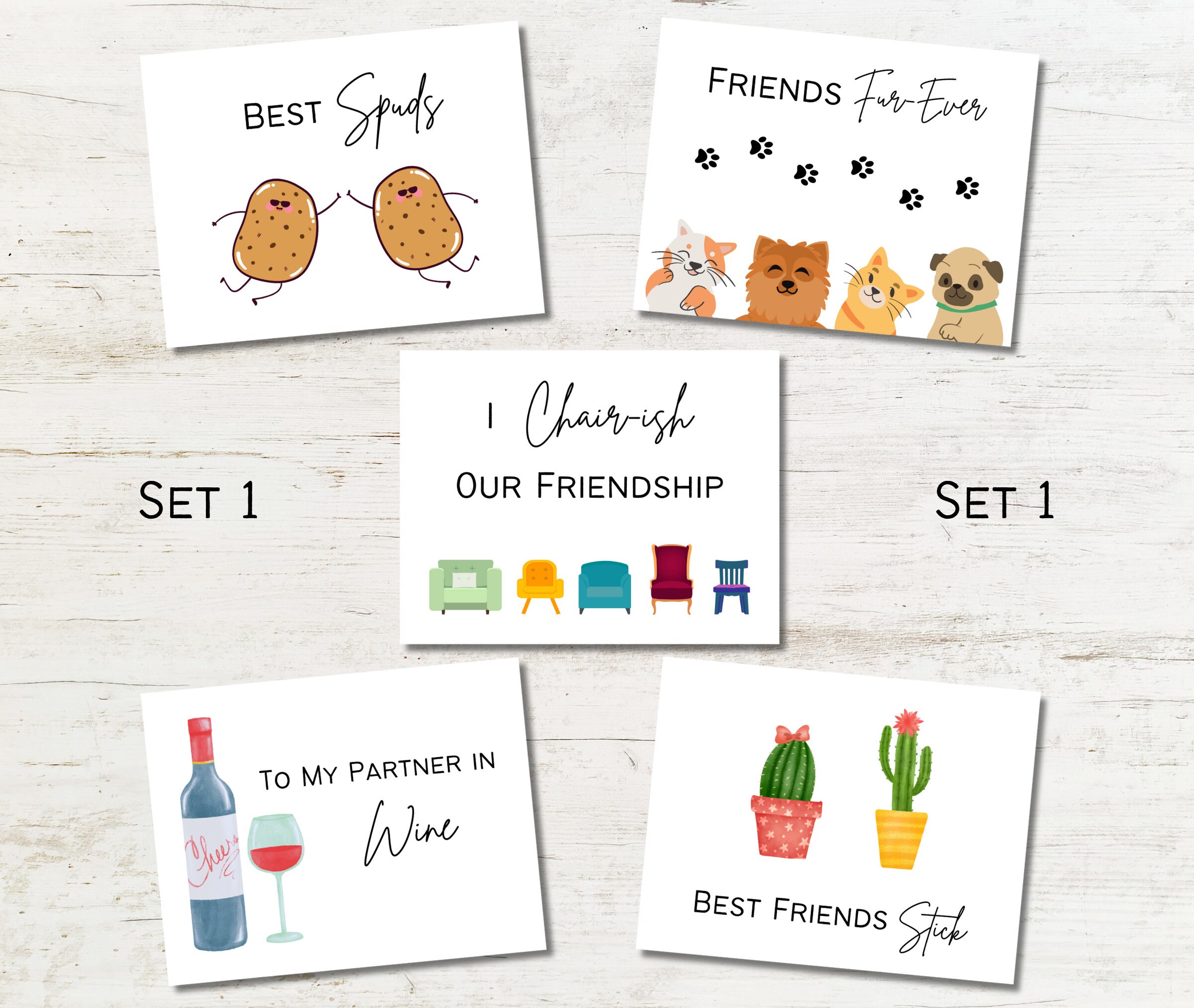 5 Friendship Pun Cards With Envelopes (5 Mixed Cards) - Etsy