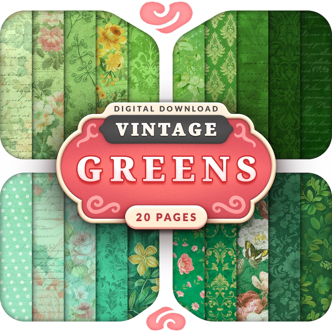 Green Printable Patterns, Damask and Floral Paper Pack: Vintage Green ...