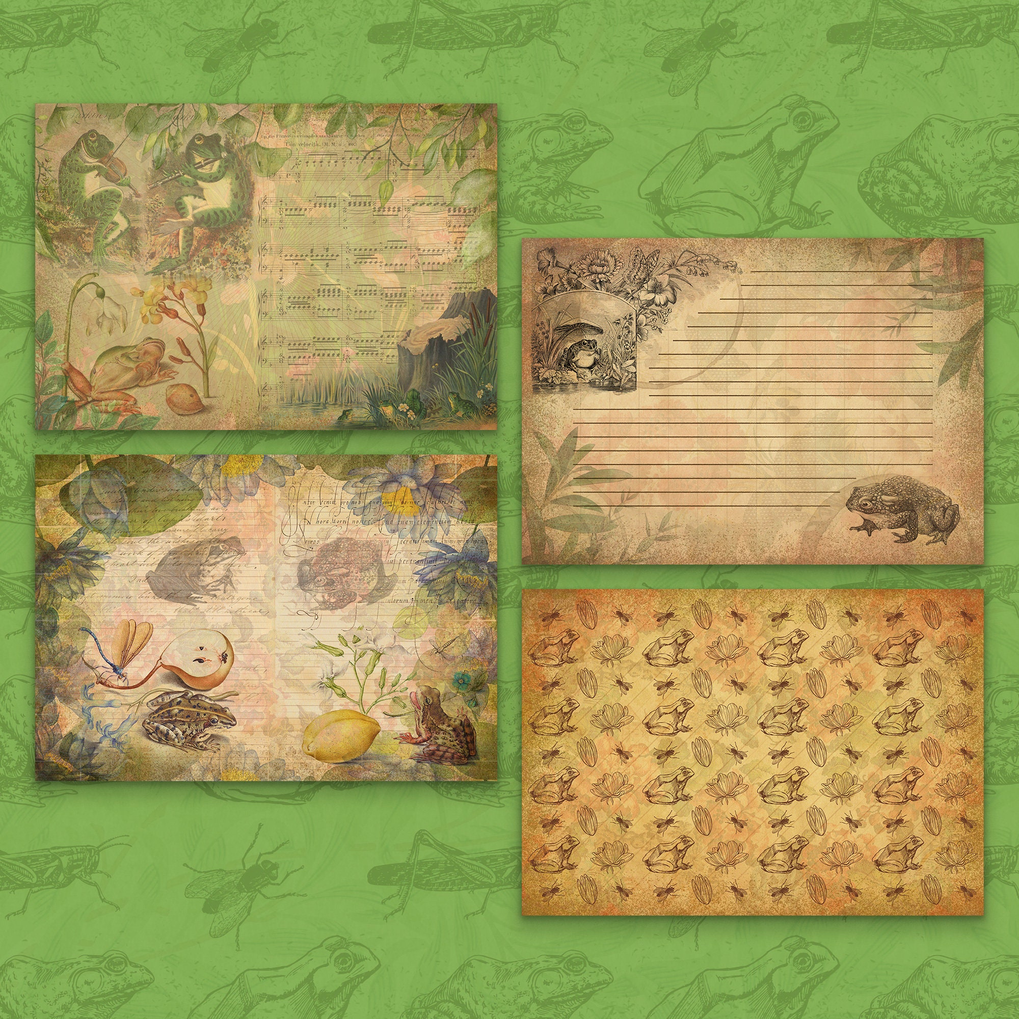 Printable Vintage Frogs Scrapbook Kit: Digital Download, Cute Frogs ...