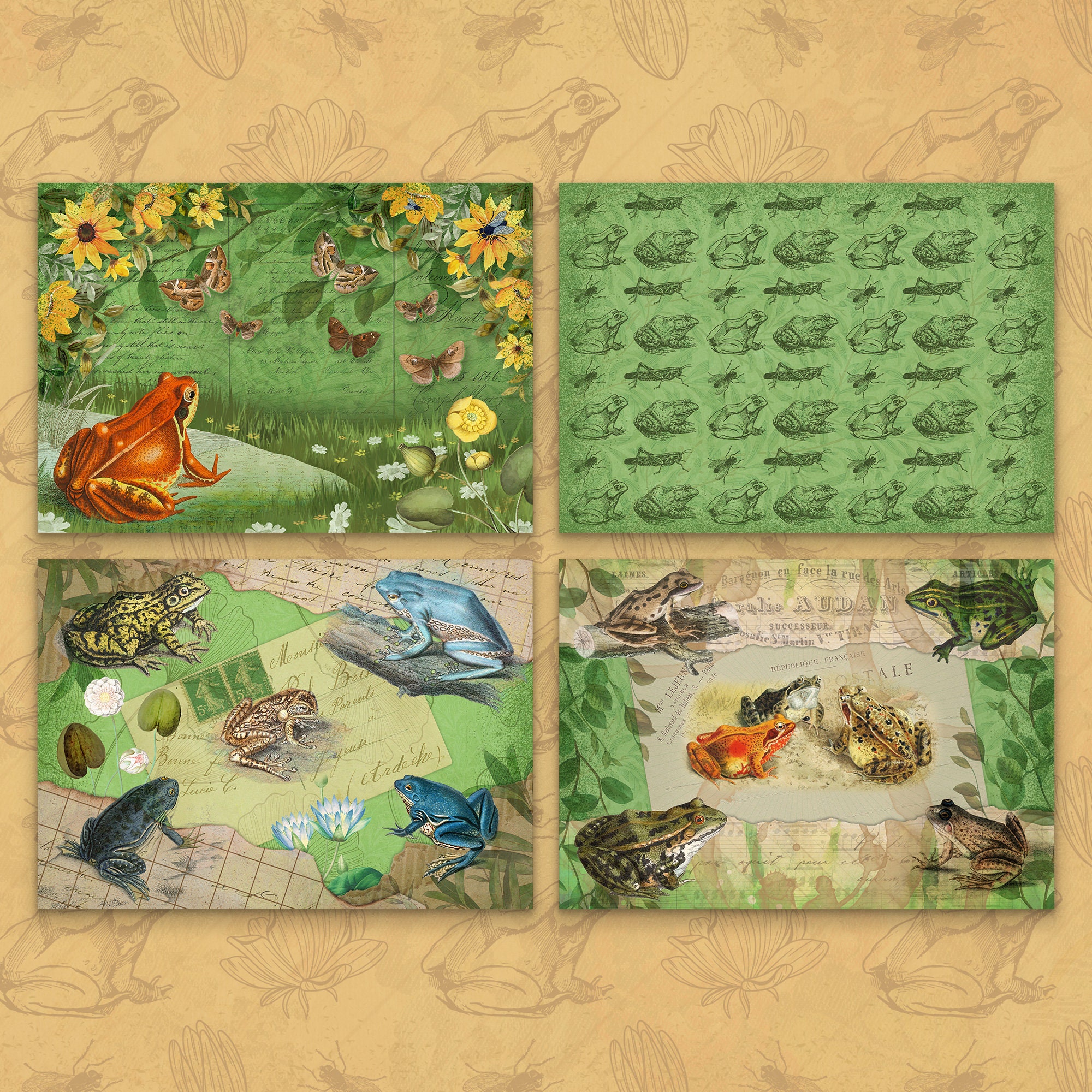 Printable Vintage Frogs Scrapbook Kit: Digital Download, Cute Frogs, Animals, Vintage Ephemera ...