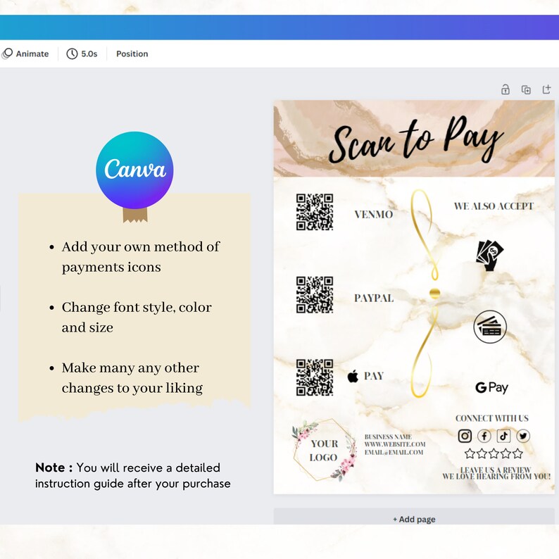 Eye-catching Editable Scan to Pay Card, Editable Canva Template, QR ...