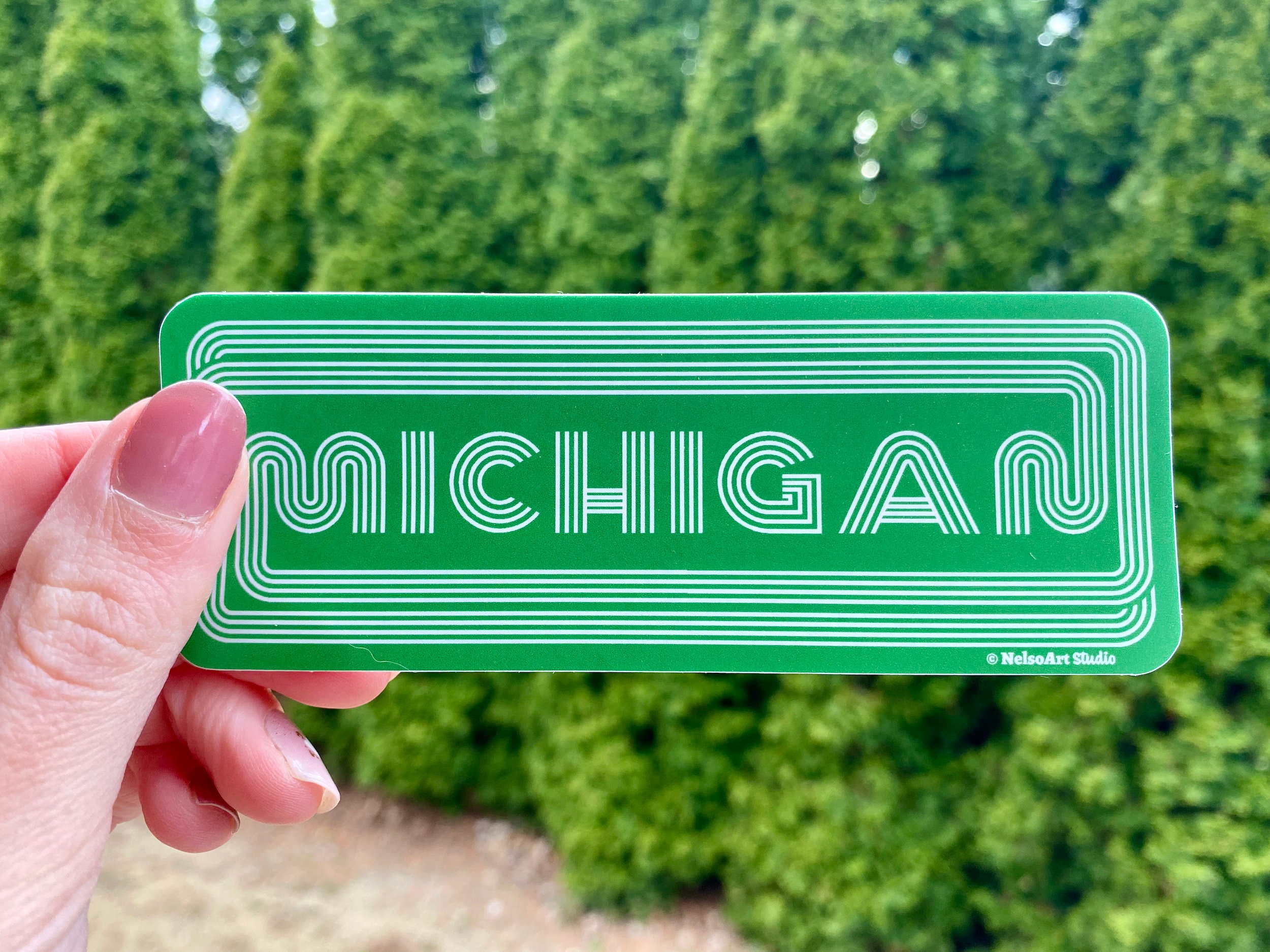Green & White Michigan Lines Sticker, Laptop Decal, Waterproof Sticker ...