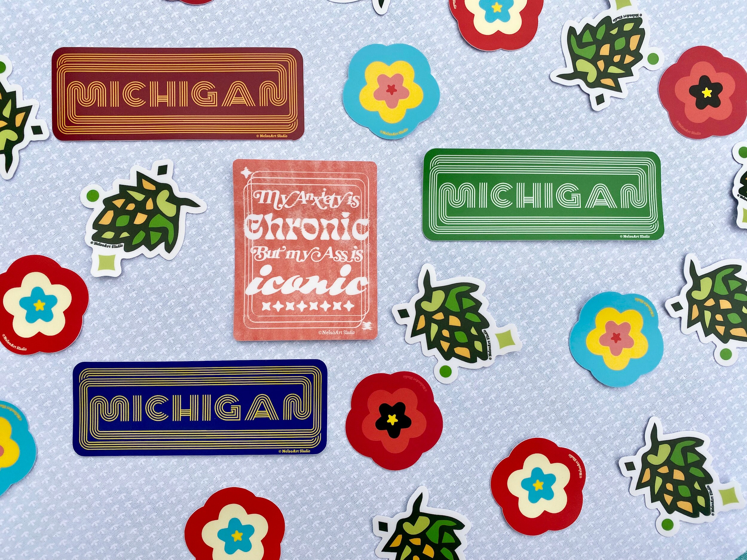 Green & White Michigan Lines Sticker, Laptop Decal, Waterproof Sticker ...