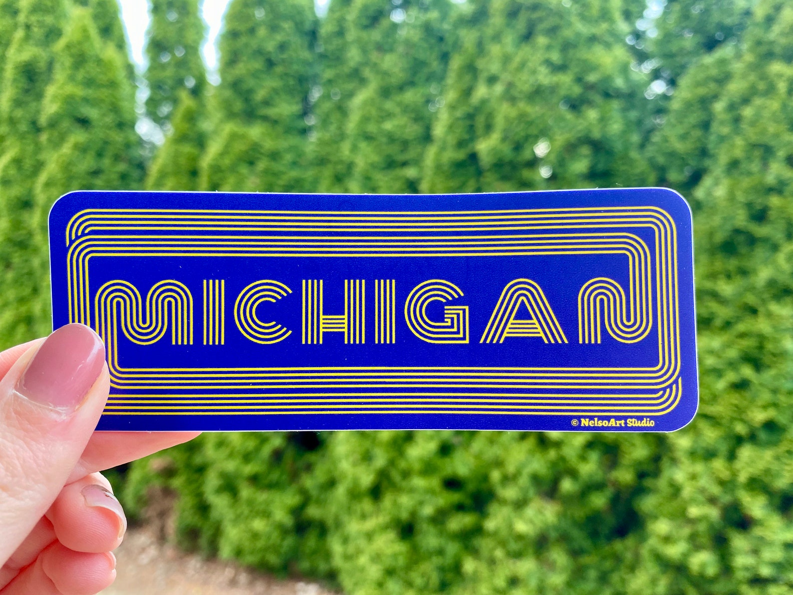 Blue & Yellow Michigan Lines Sticker, Laptop Decal, Waterproof Sticker ...
