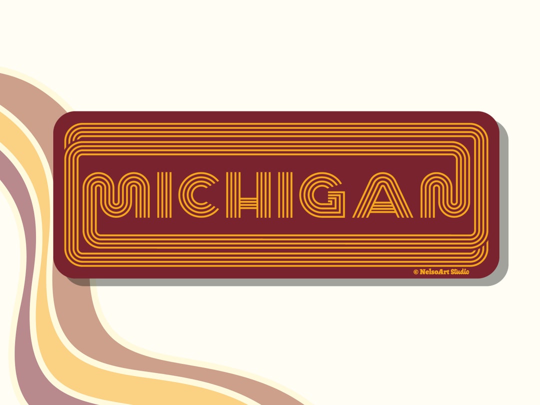 Maroon & Gold Michigan Lines Sticker, Laptop Notebook Decal, Waterproof ...